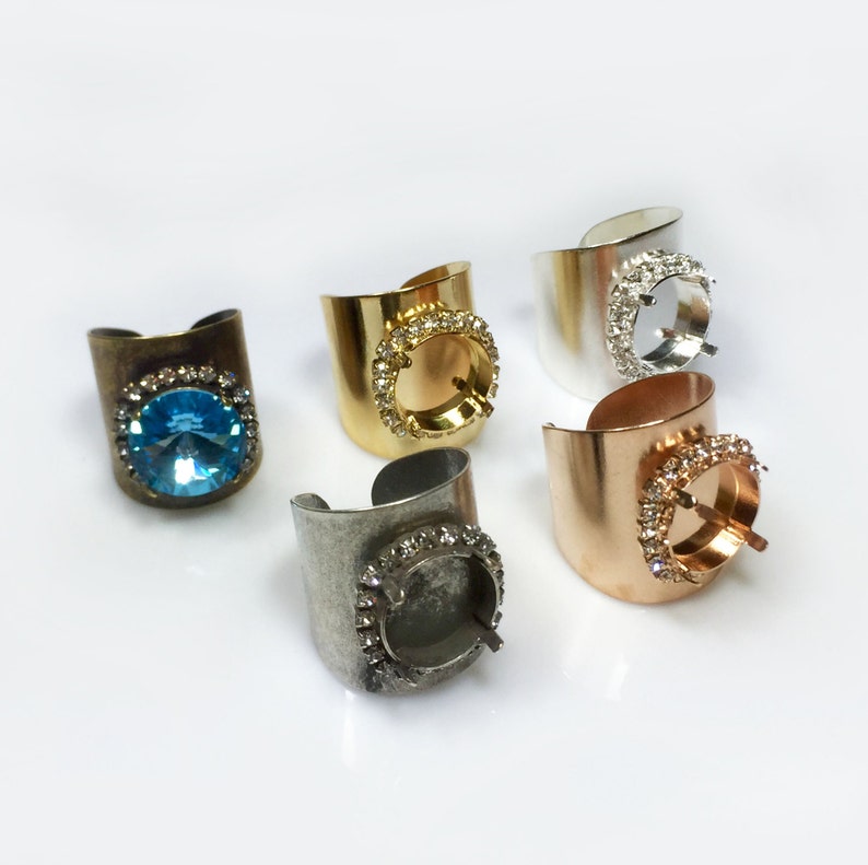 Round 14mm Bezel Wide Ring Setting With Clear Rhinestones Bezel, Fit ...