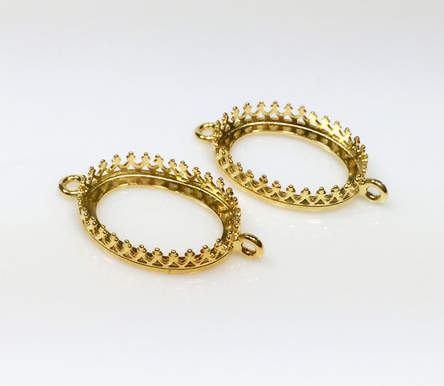 6pcs X Oval 18x13mm Quality Cast Bezel Cup Connector Opposite Rings ...