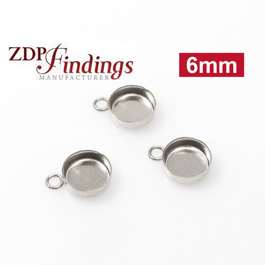 24pcs X Round 6mm Bezel Cups Setting With Loop Sterling Silver 925 ...