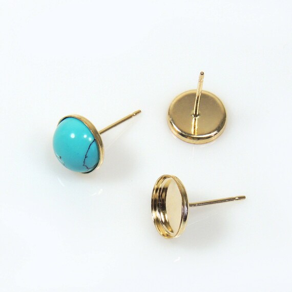 6pcs X Round 8mm Bezel Earring Cups Gold Plated on 925 | Etsy