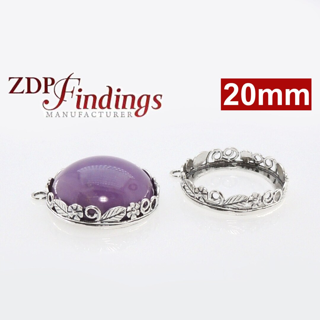 2pcs X Round 20mm Bezel Cups Setting Antique (oxidized) Sterling Silver ...