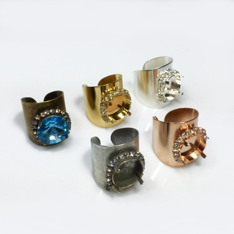 Round 14mm Bezel Wide Ring Setting With Clear Rhinestones - Etsy