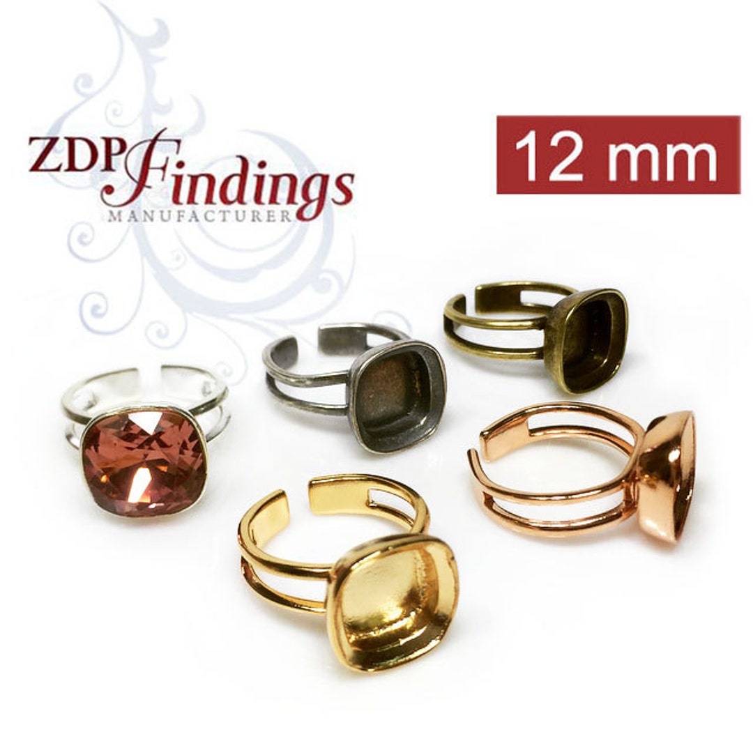 2pcs X Square Cushion 12mm Ring Bezel Cups for Gluing Swarovski 4470 ...