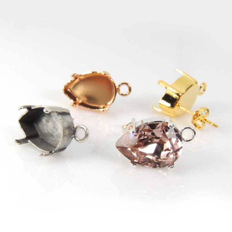 6pcs X Tear Drop Pear 14x10mm Bezel Post Stud Earring Settings With ...
