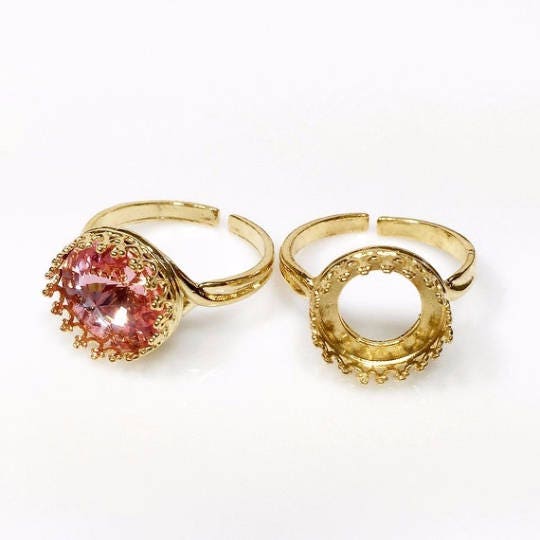 4pcs X Round 12mm Crown Bezel Cast Ring Setting Fit Swarovski Rivoli ...