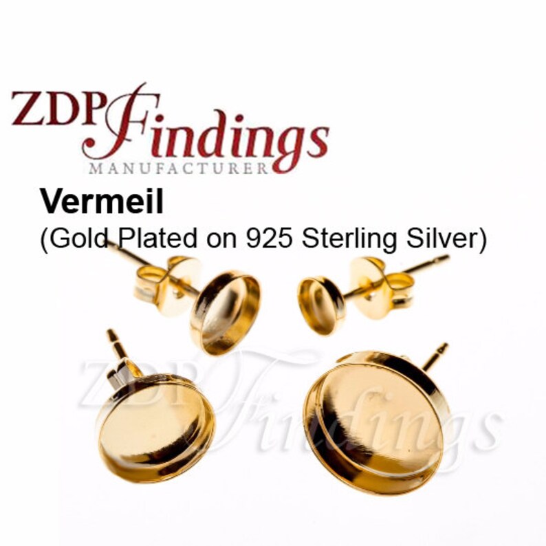 10pcs X Round Vermeil Bezel Earring Cups Shiny Gold on 925 | Etsy