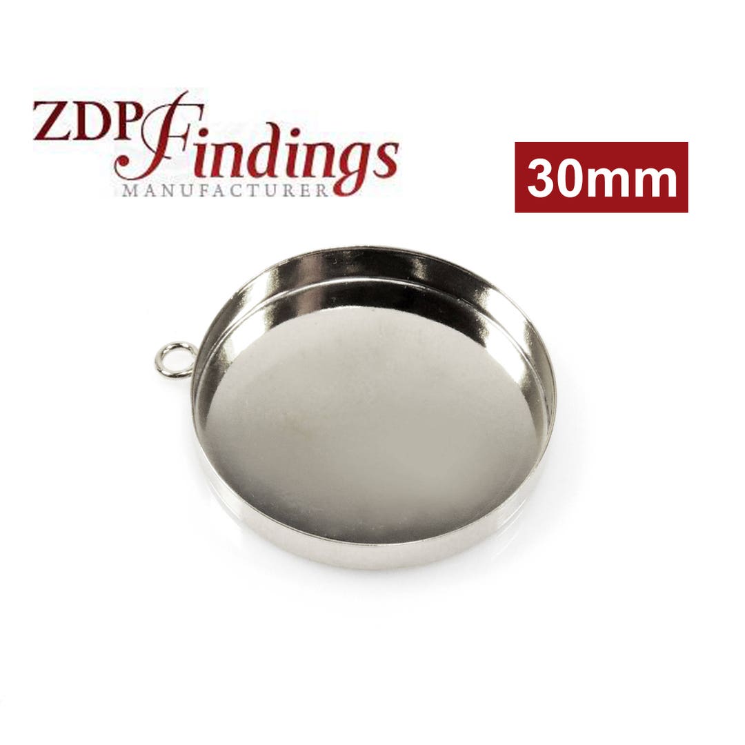 2pcs X Round 30mm Bezel Cup With Loop. Sterling Silver 925 - Choose ...