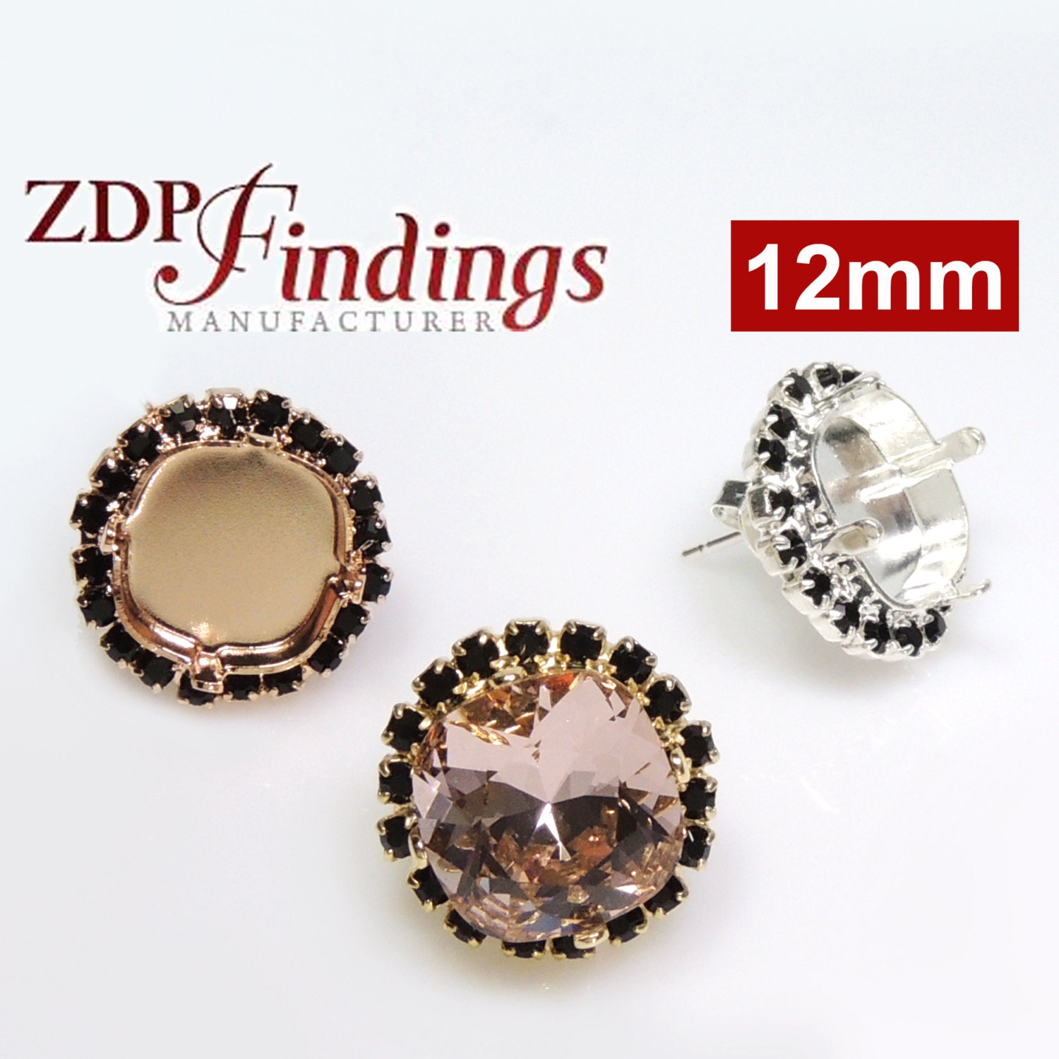 2pcs X Square 12mm Bezel Post Earrings Setting With Black Jet - Etsy Israel