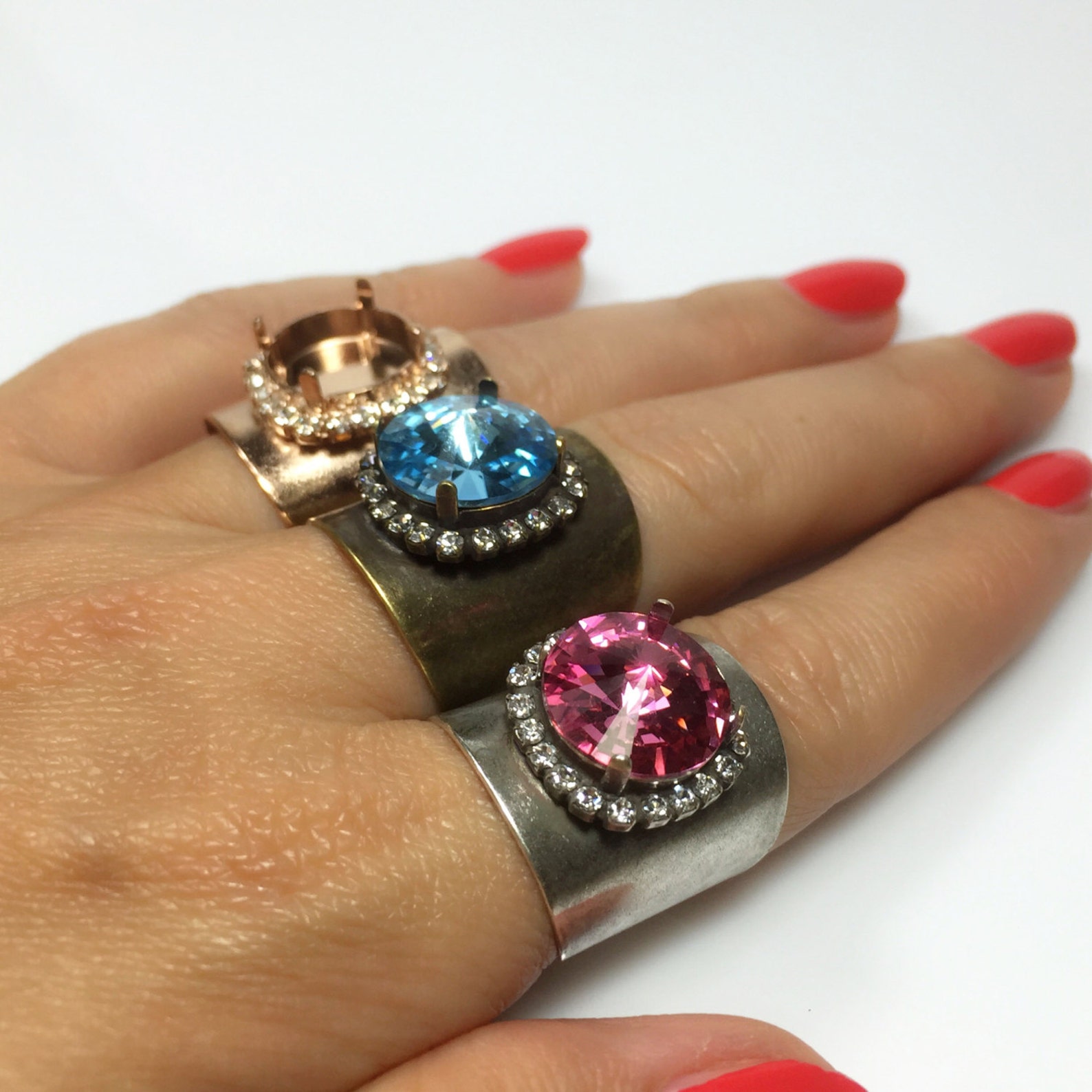 Round 14mm Bezel Wide Ring Setting With Clear Rhinestones - Etsy