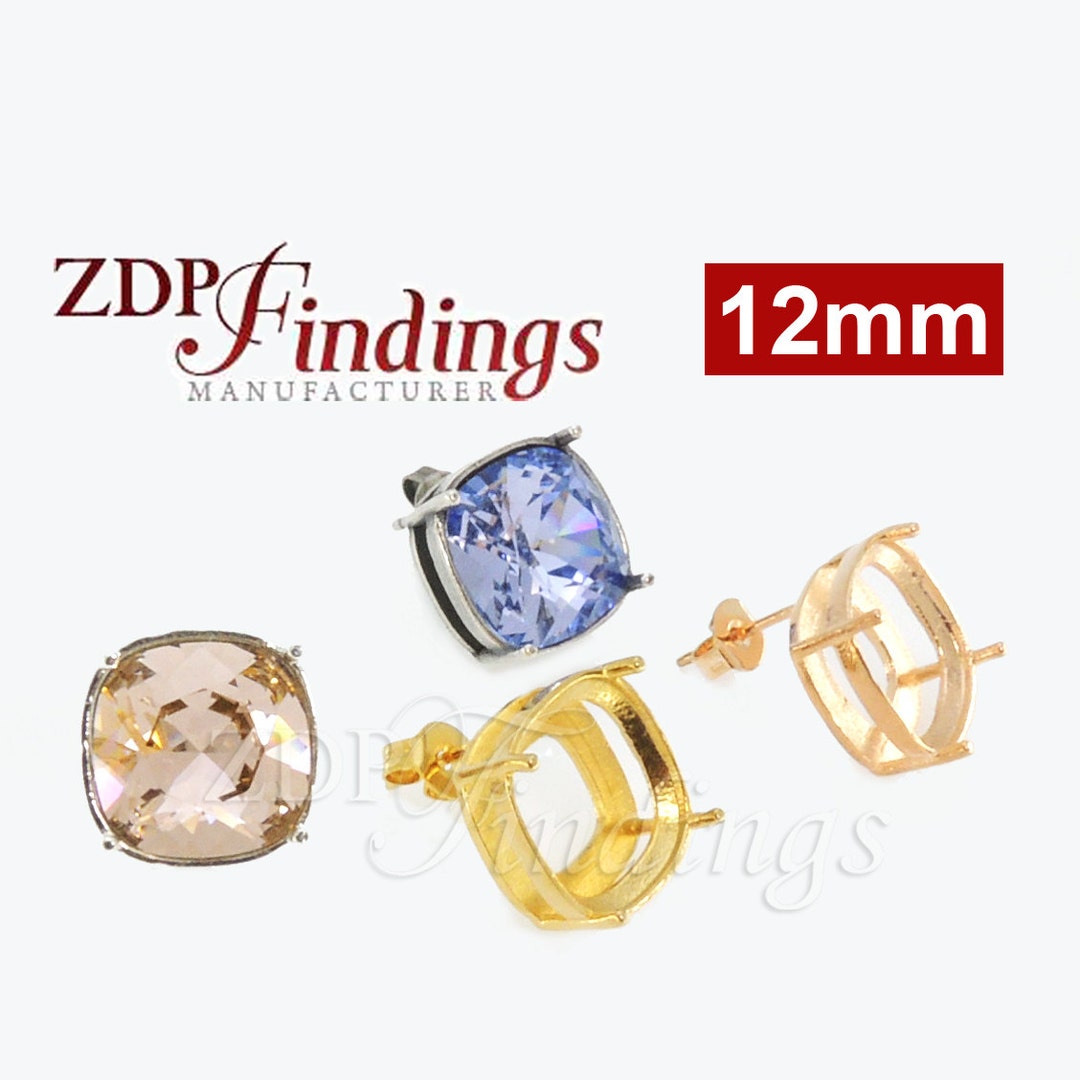 4pcs X Quality Cast Square 12mm With Sterling Silver 925 Post Bezel ...