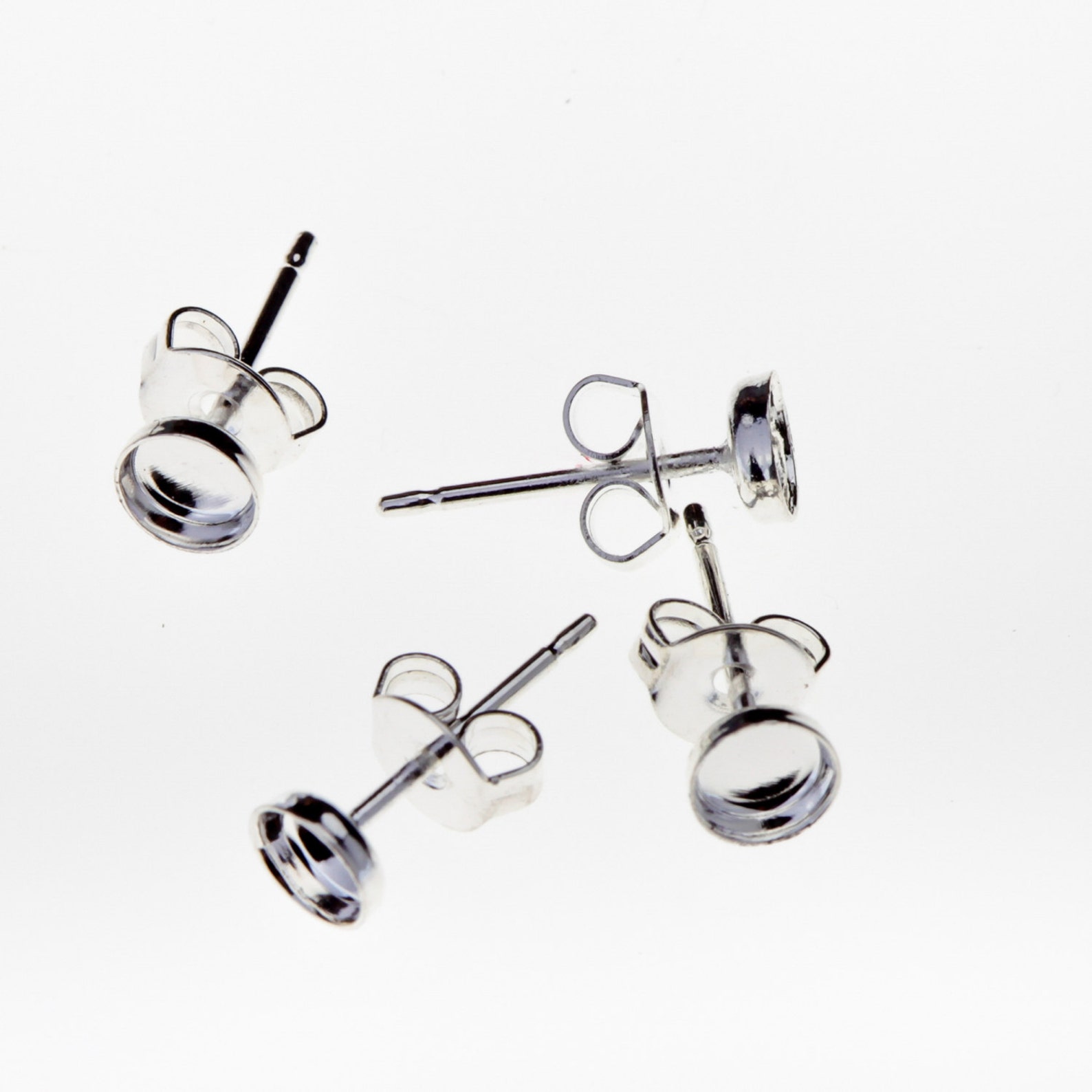 10pcs X Round Bezel Cups Earring Posts, 925 Sterling Silver, Direct ...