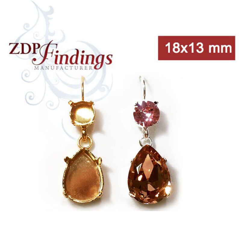 2pcs X SS39 and 18x13mm Pear Earrings Settings Fit Swarovski 4320 ...