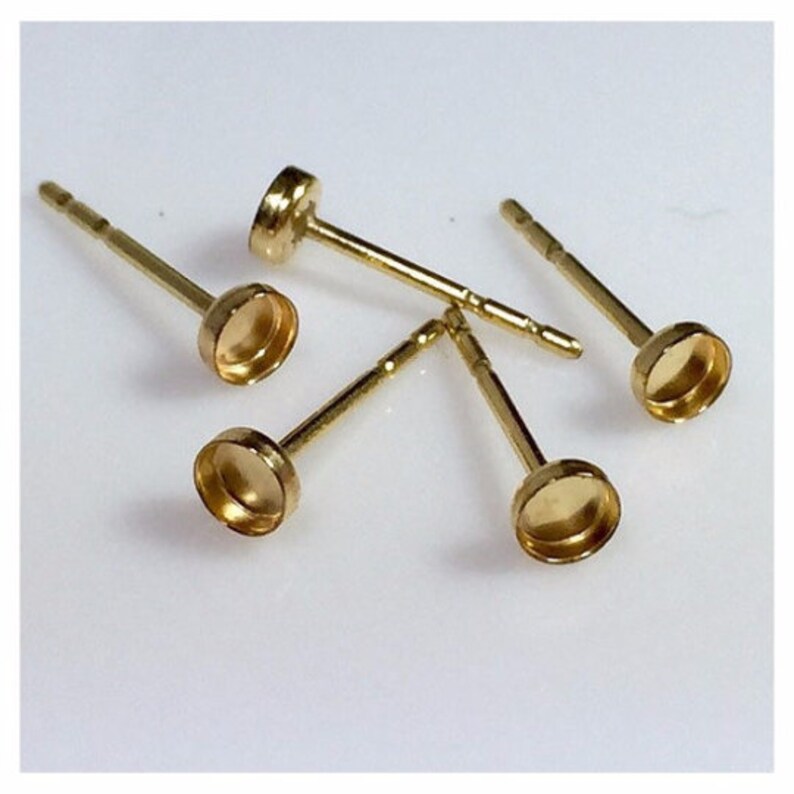 10pcs X Round Vermeil Bezel Earring Cups Shiny Gold on 925 Sterling ...