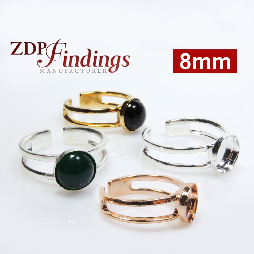 4pcs X Round 8mm Flat Bezel Setting Adjustable Ring, Choose Your Finish ...
