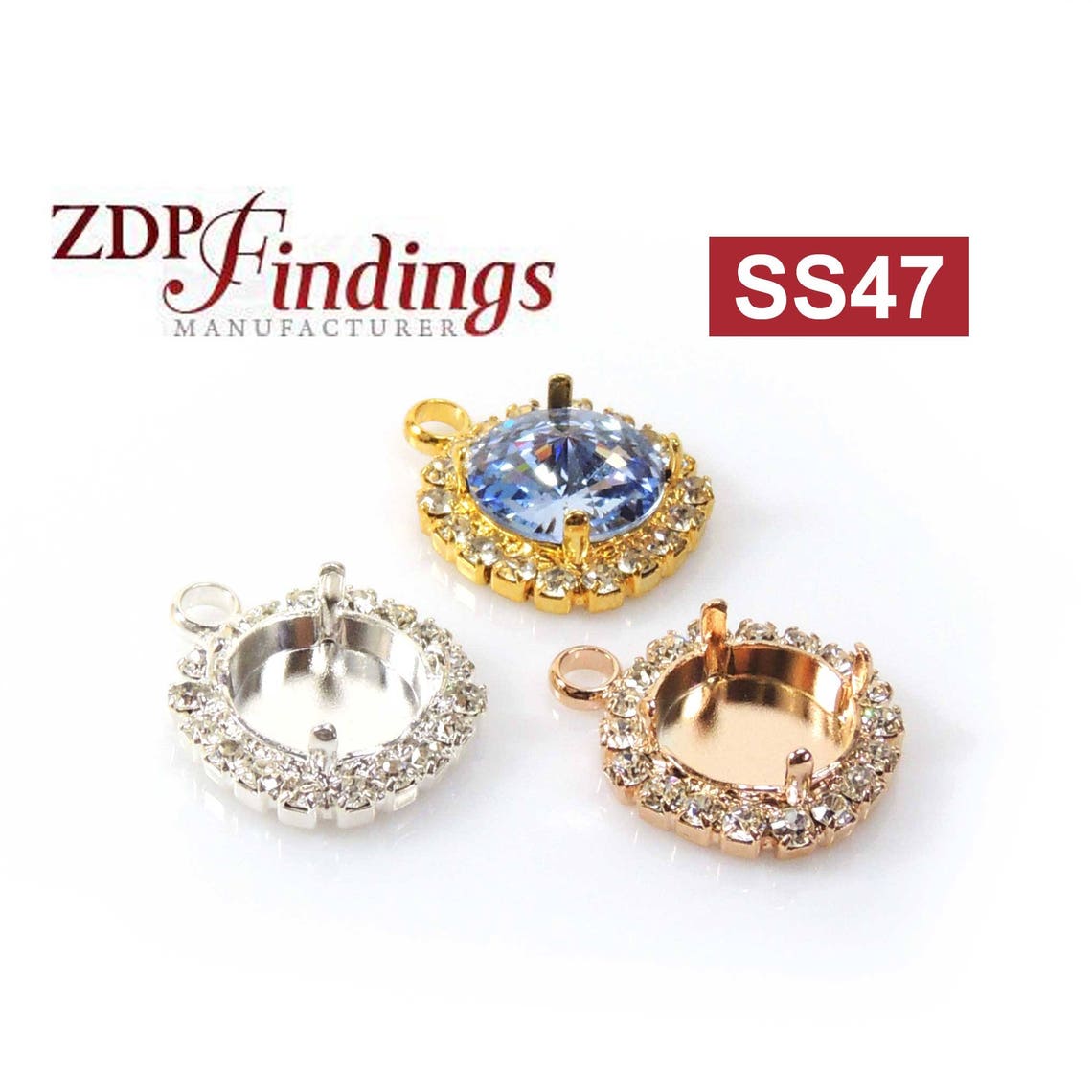4pcs X Round 10.6mm Bezel Pendant With Clear Crystal Rhinestones, Fit ...