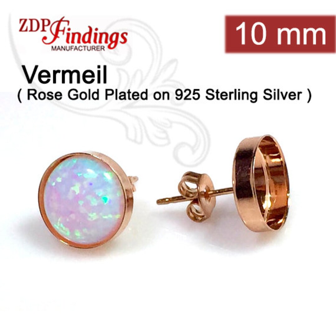 6pcs X Round 10mm Bezel Earring Cups Rose Gold Plated on 925 Sterling ...