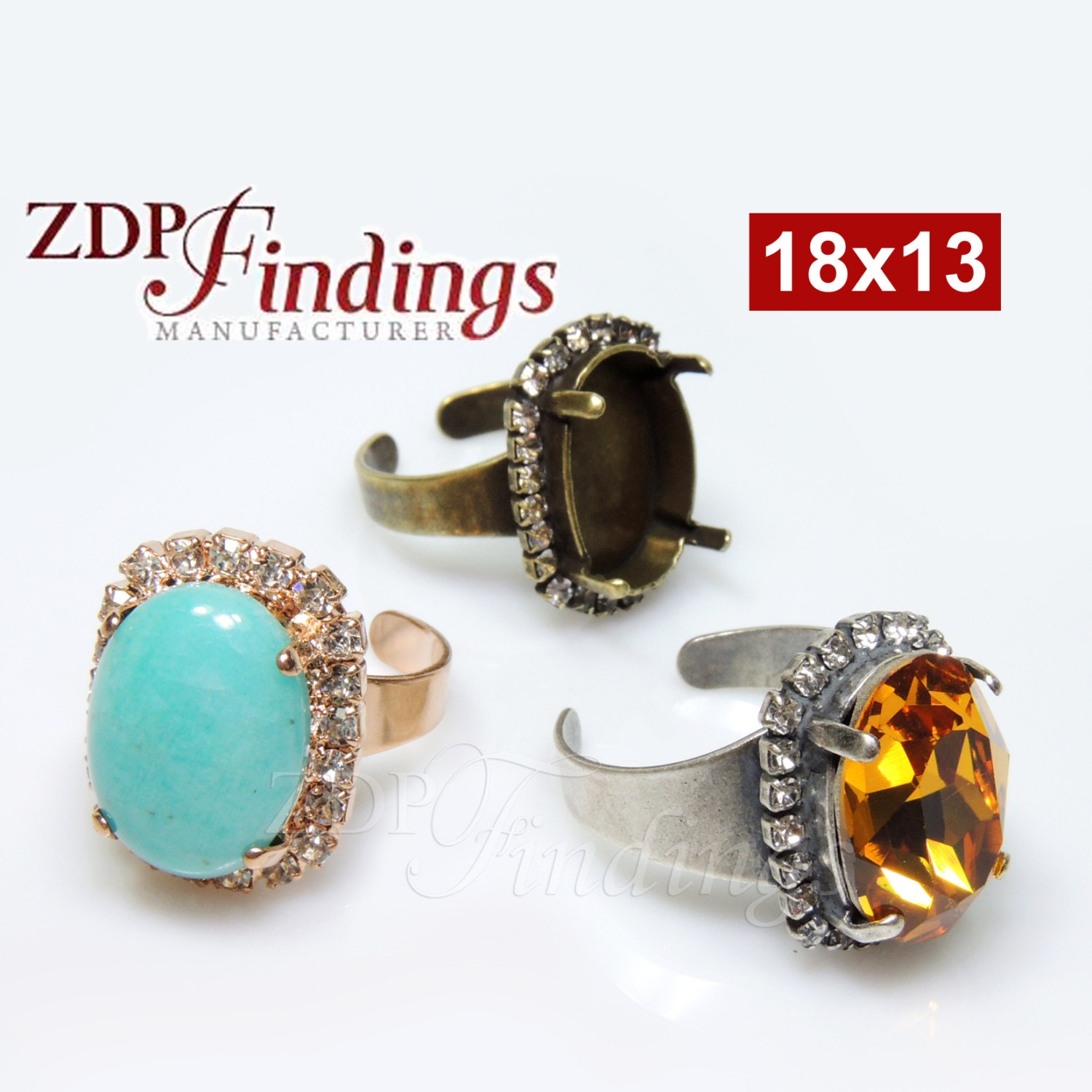 18x13mm Adjustable Ring for Setting With Clear Crystal - Etsy Israel