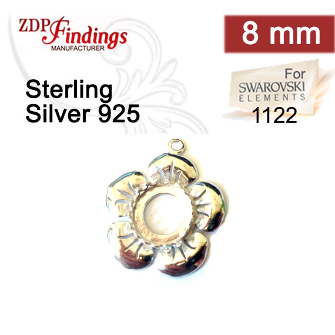 2pcs X Round 8mm Flower Bezel Cup ,shiny Sterling Silver 925 Anti ...