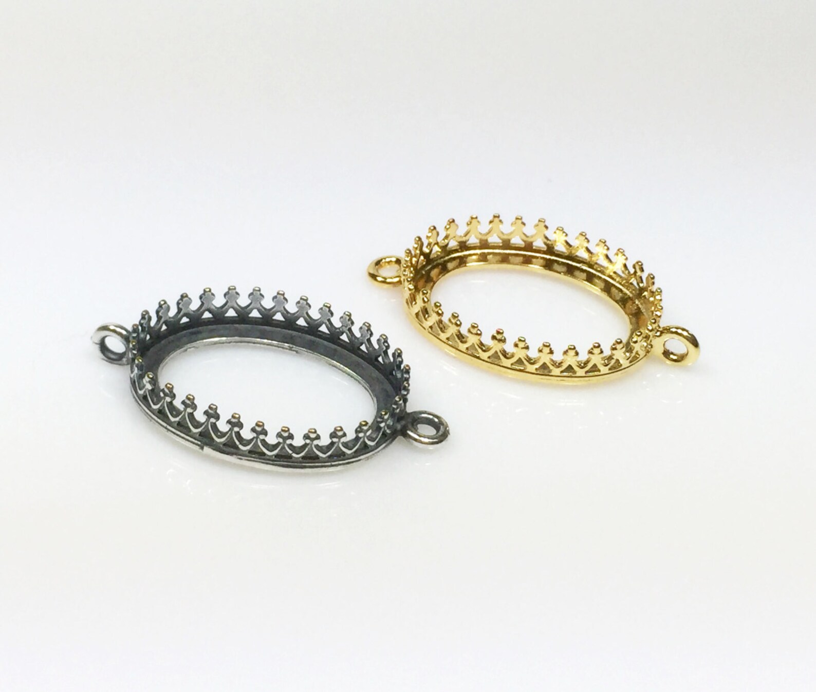 6pcs X Oval 18x13mm Quality Cast Bezel Cup Connector Opposite Rings ...