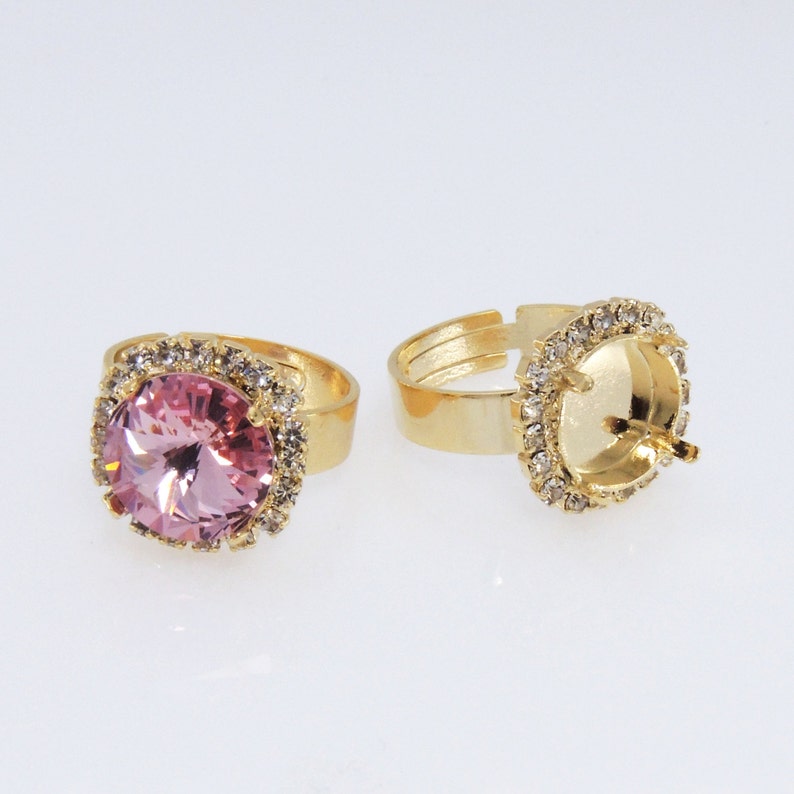Clearance 12mm Shiny Gold Adjustable Ring W/ White Crystal - Etsy