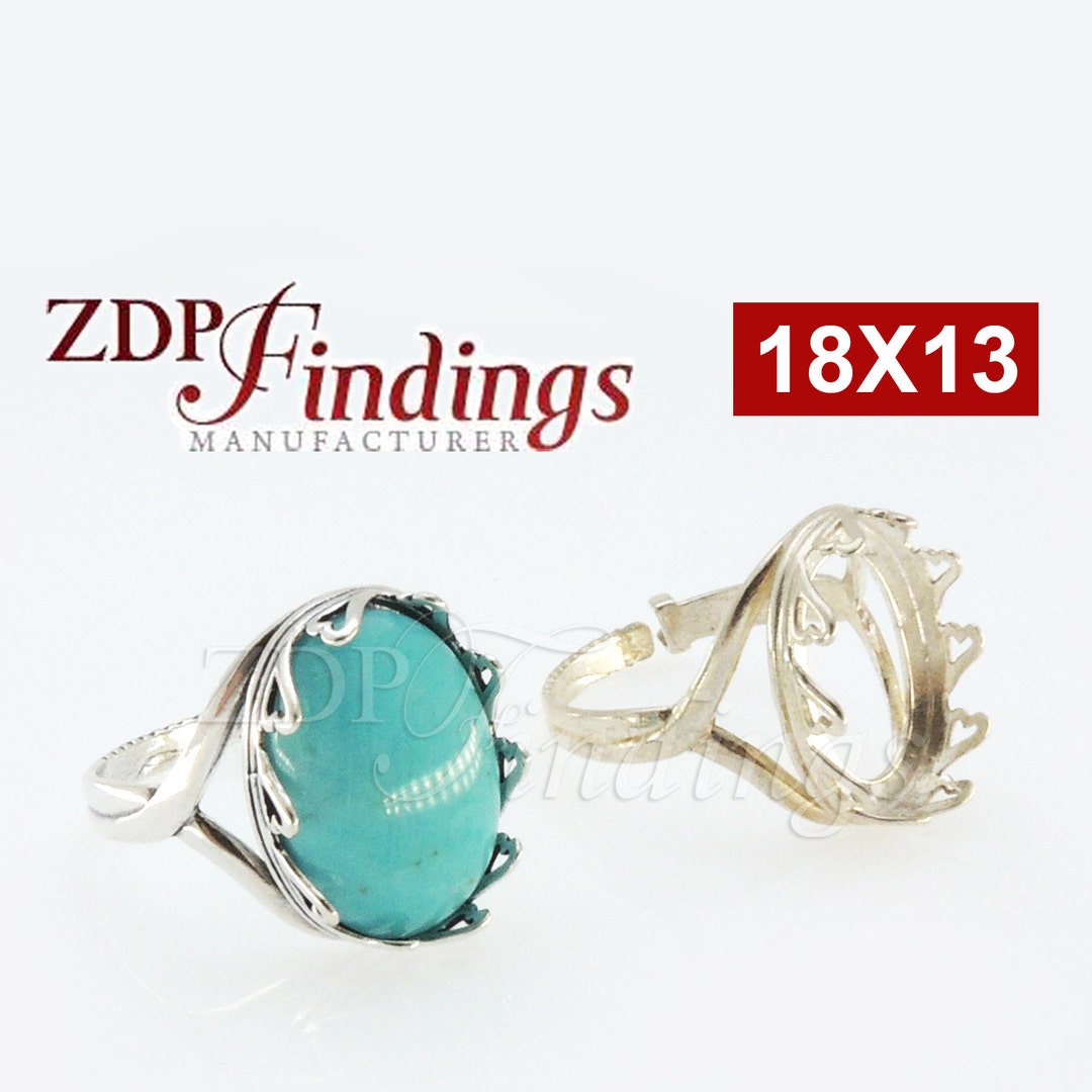 18x13mm Oval Ring Heart Bezel Cups for Setting Sterling Silver 925 ...