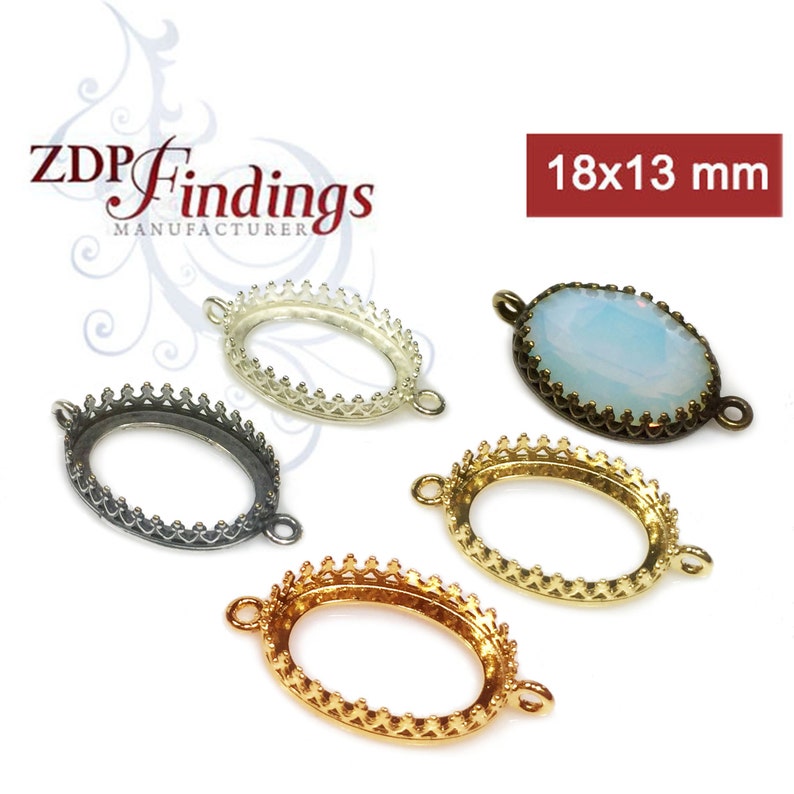 6pcs X Oval 18x13mm Quality Cast Bezel Cup Connector Opposite Rings ...