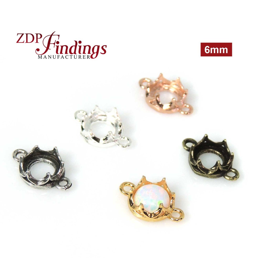 10pcs X Quality Cast 6mm Spiked Round Crown Bezel Cup Connector Brass ...