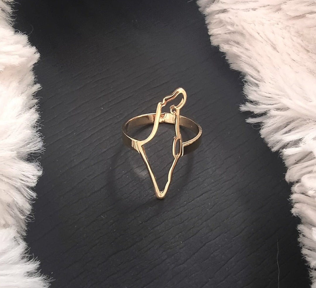 Outline Map of Israel Ring Gold Plated Jewish Gift Holy Land Pendant ...