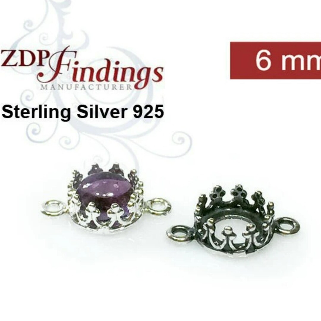 10pcs X Quality Cast 6mm Round Bezel Cups Connectors Sterling Silver ...