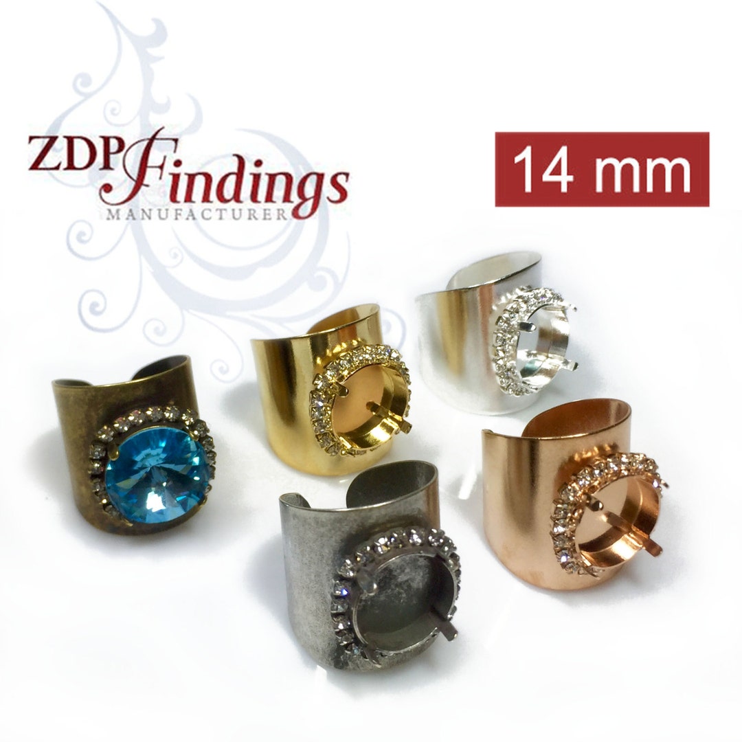 Round 14mm Bezel Wide Ring Setting With Clear Rhinestones Bezel, Fit ...
