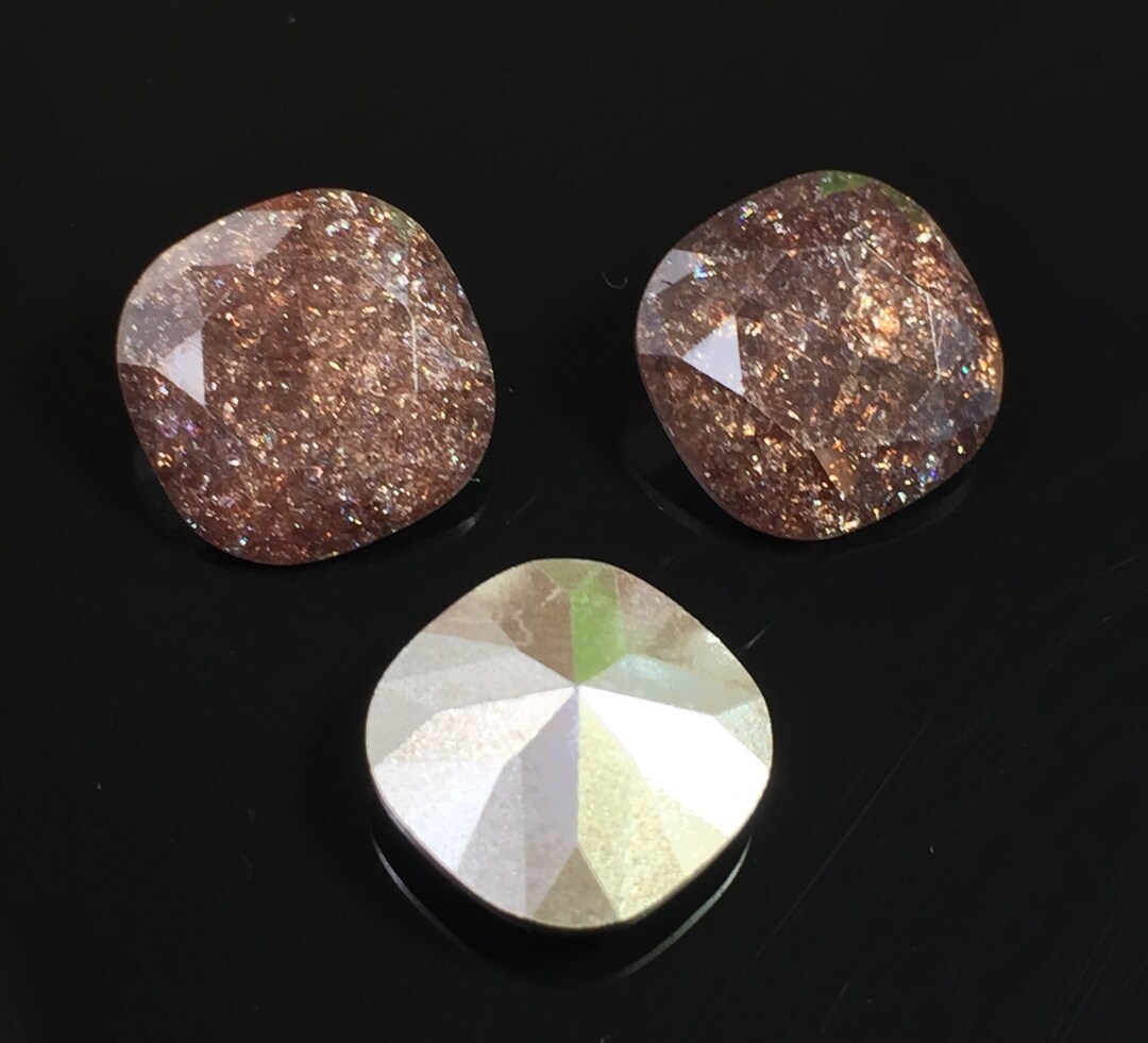 4pcs X Square Cushion 12mm Sparkling Smoky Quartz Czech Crystals Chaton ...