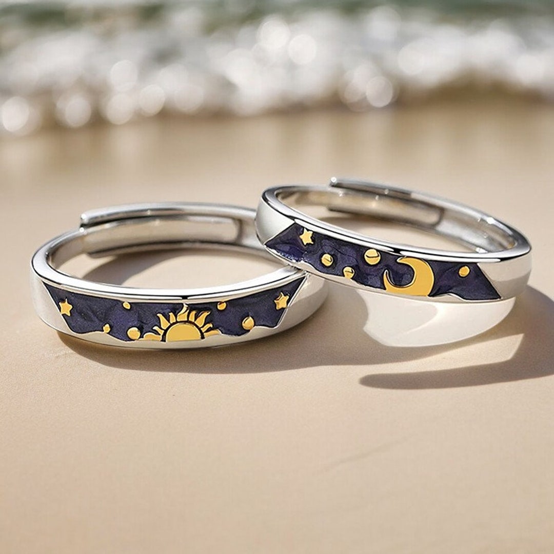 Customized Sun and Moon Couple Rings, 925 Sterling Silver, His and Hers ...
