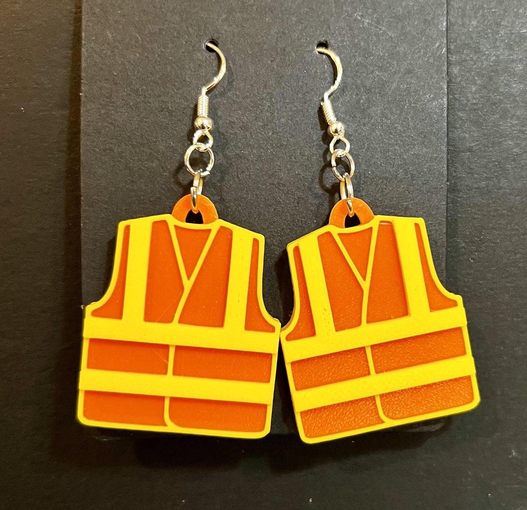 Construction Vest Earrings - Cute Yellow and Orange Construction Vest ...