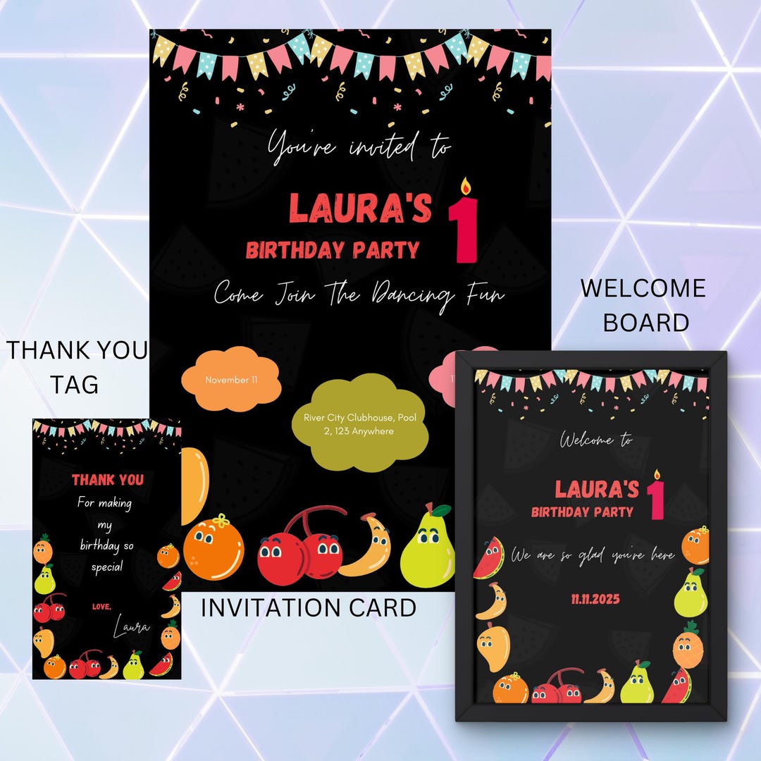 Hey Bear Sensory Editable Invitation, Dancing Fruit Birthday Invitation ...