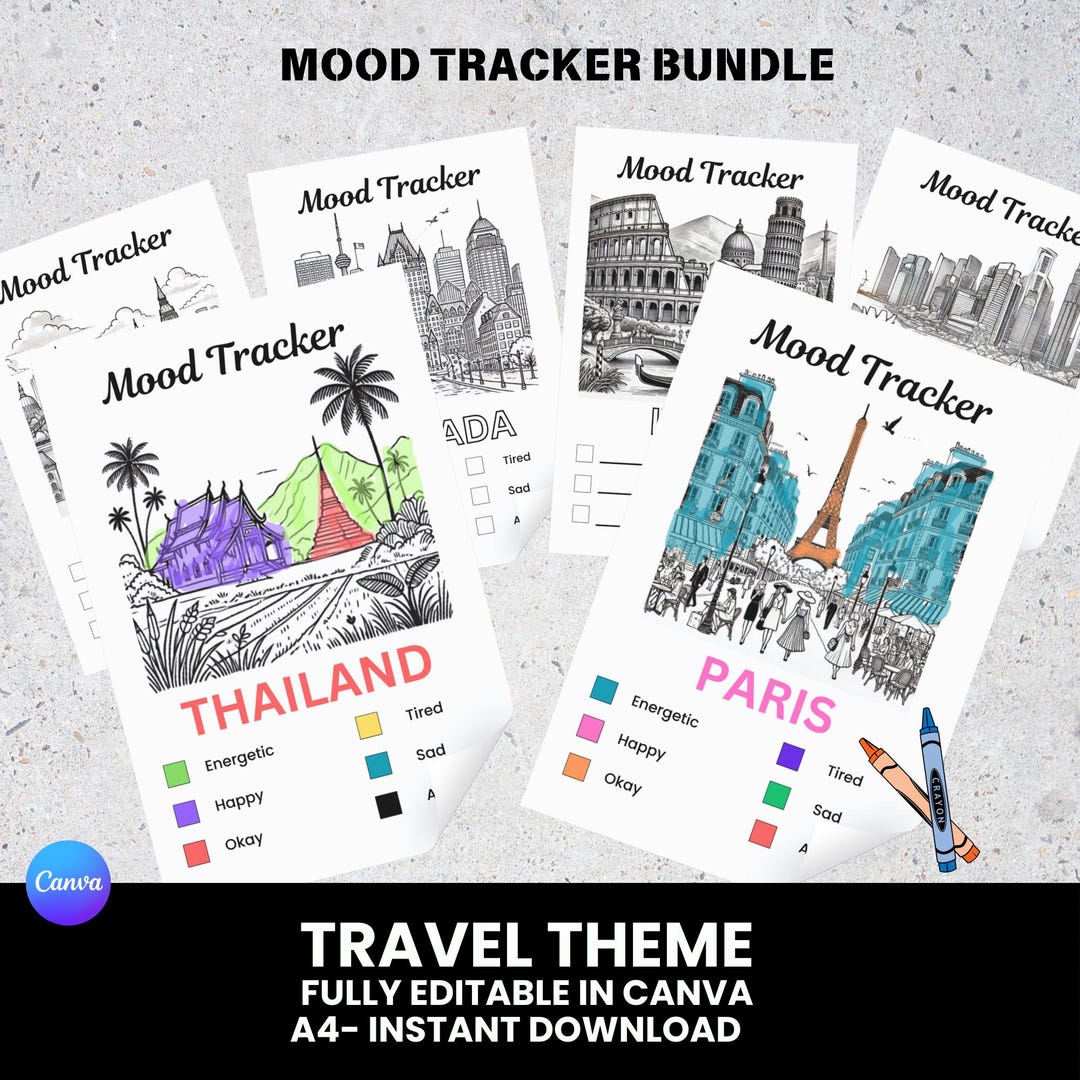 Travel-themed Mood Tracker Printable PDF 13 Country Designs Blank and ...