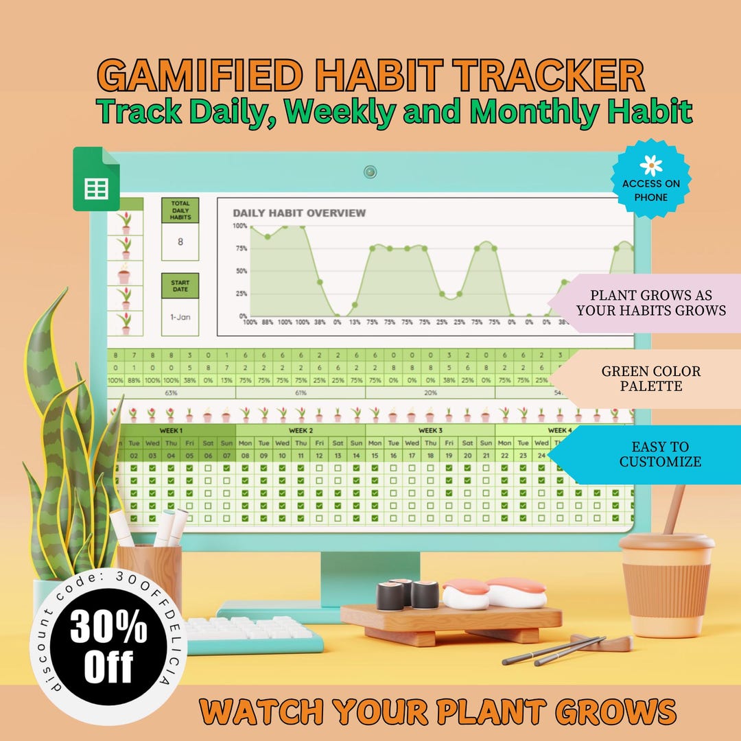 Gamified Habit Tracker Spreadsheet | Fun Digital Habit Tracker With ...
