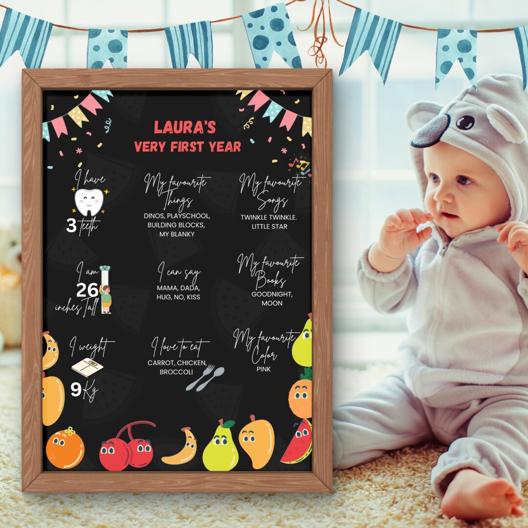 Dancing Fruit Baby Birthday Milestones Board in 3 Sizes, Dancing Fruit ...