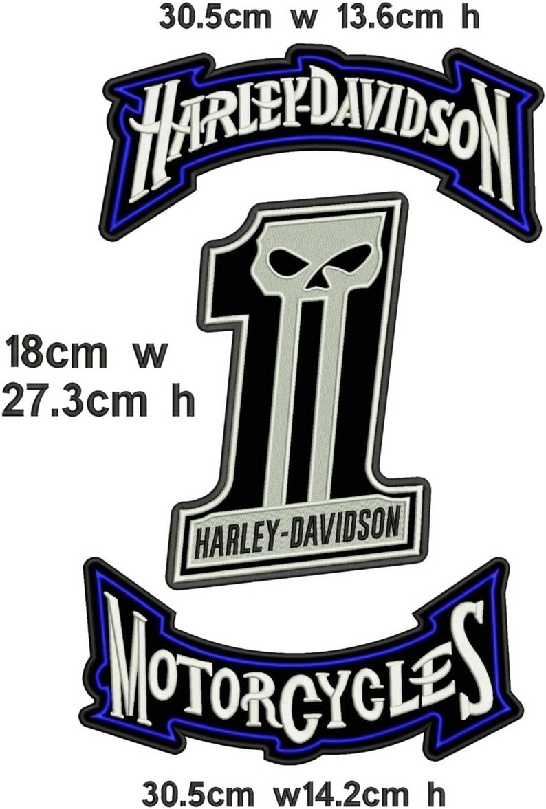 Large Harley Davidson Skull Motorcycle Patch Set Iron on Embroidery ...