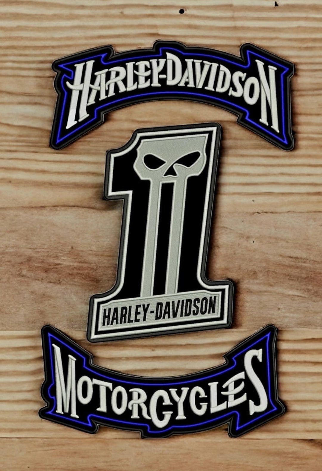 Large Harley Davidson Skull Motorcycle Patch Set Iron on Embroidery ...