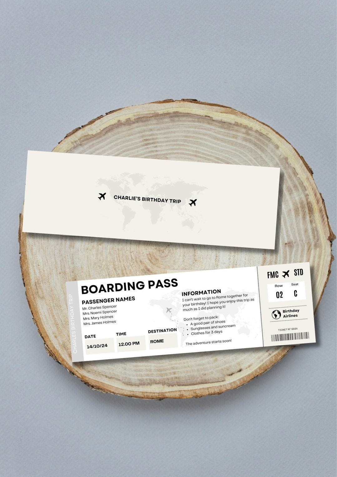 Editable Online Boarding Pass Template Airplane Ticket Travel Gift for ...