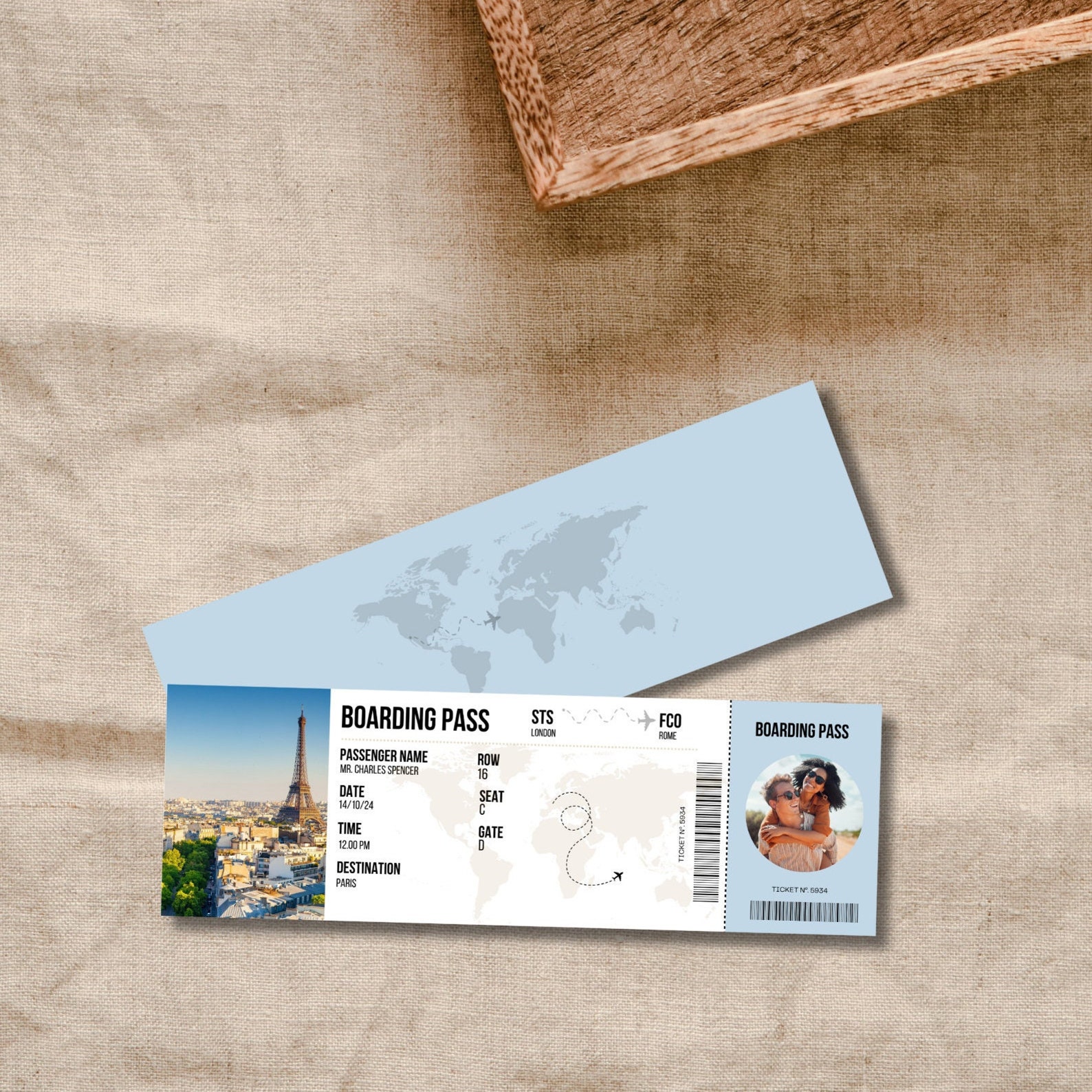Editable Online Boarding Pass Template Airplane Ticket Travel Gift for ...