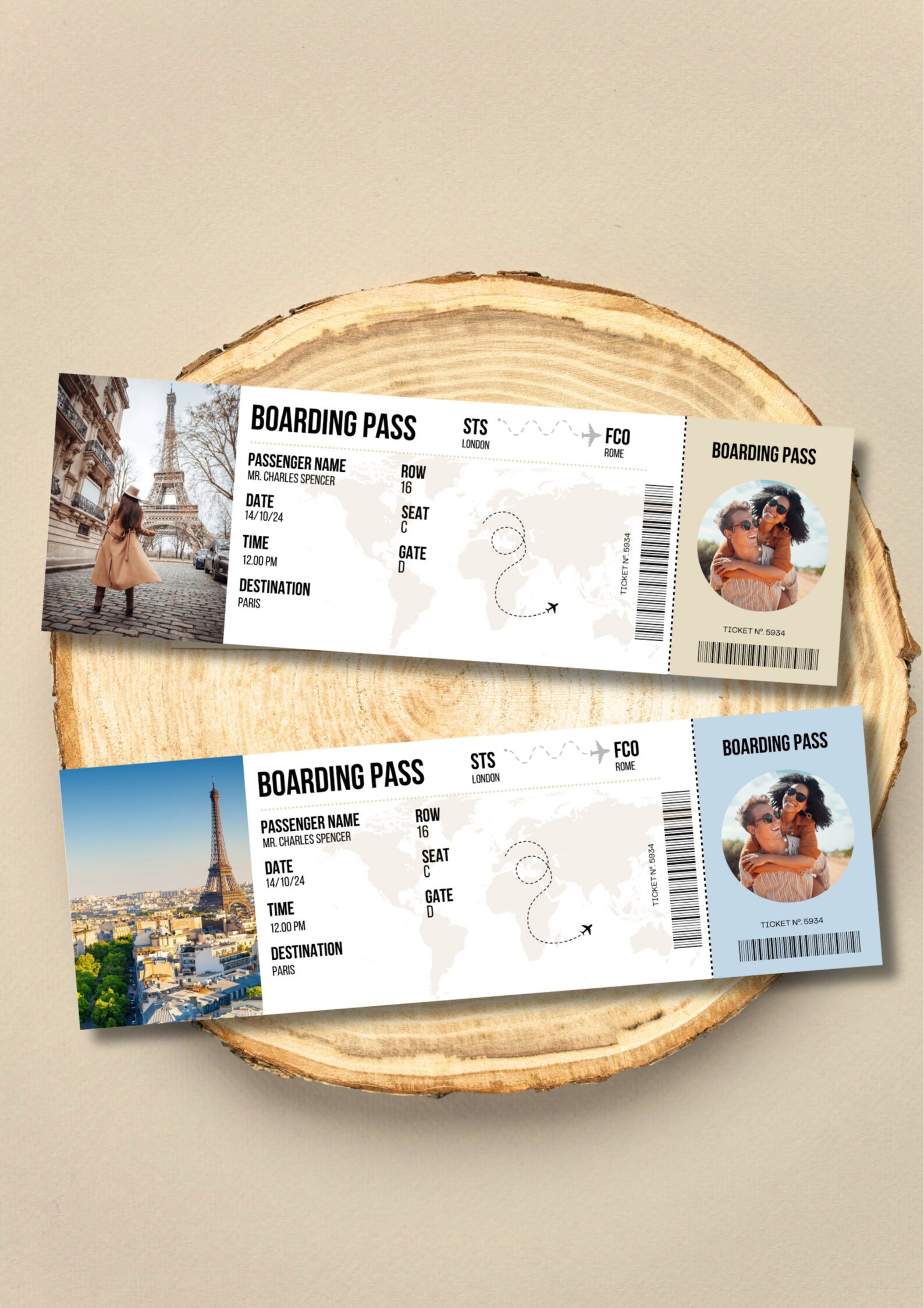 Editable Online Boarding Pass Template Airplane Ticket Travel Gift for ...