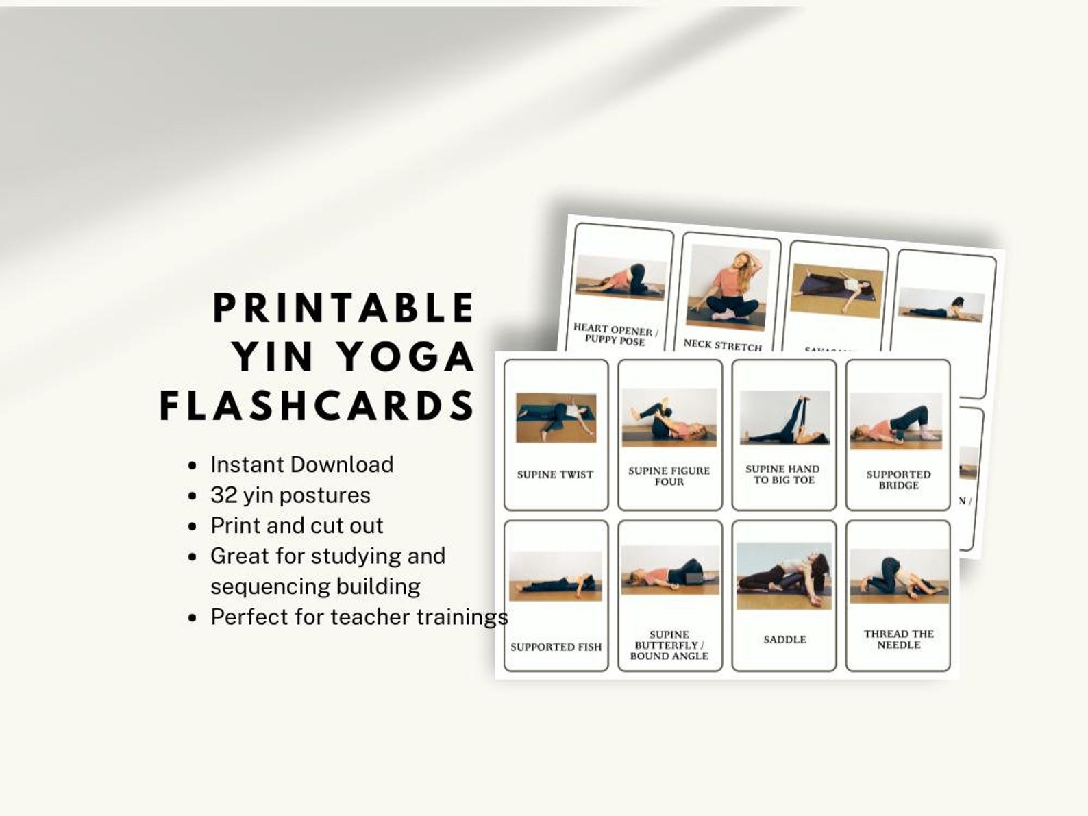 Yin Yoga Posture Flashcards Downloadable PDF | Restorative Yoga Flashcards | Yin Yoga Pose ...