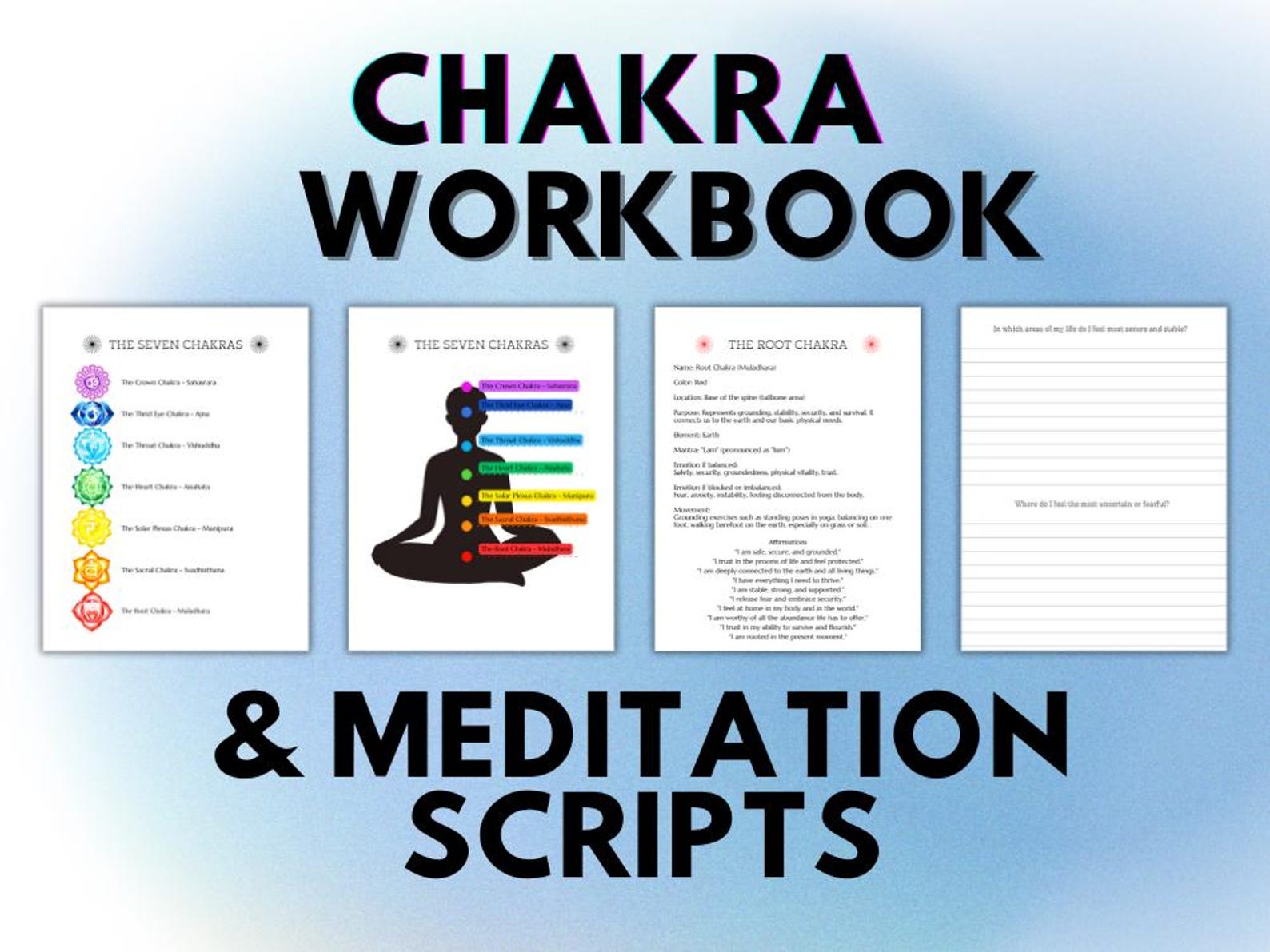 Chakra Workbook & Guided Meditation Scripts | Canva Template (digital ...