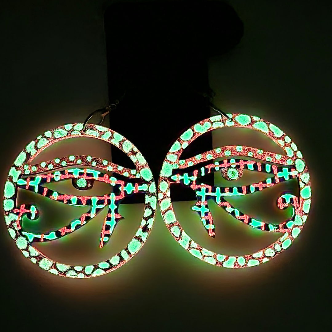 Glow in the Dark, EYE of Rah, Colorful, Hand Painted Earrings, Mixed ...