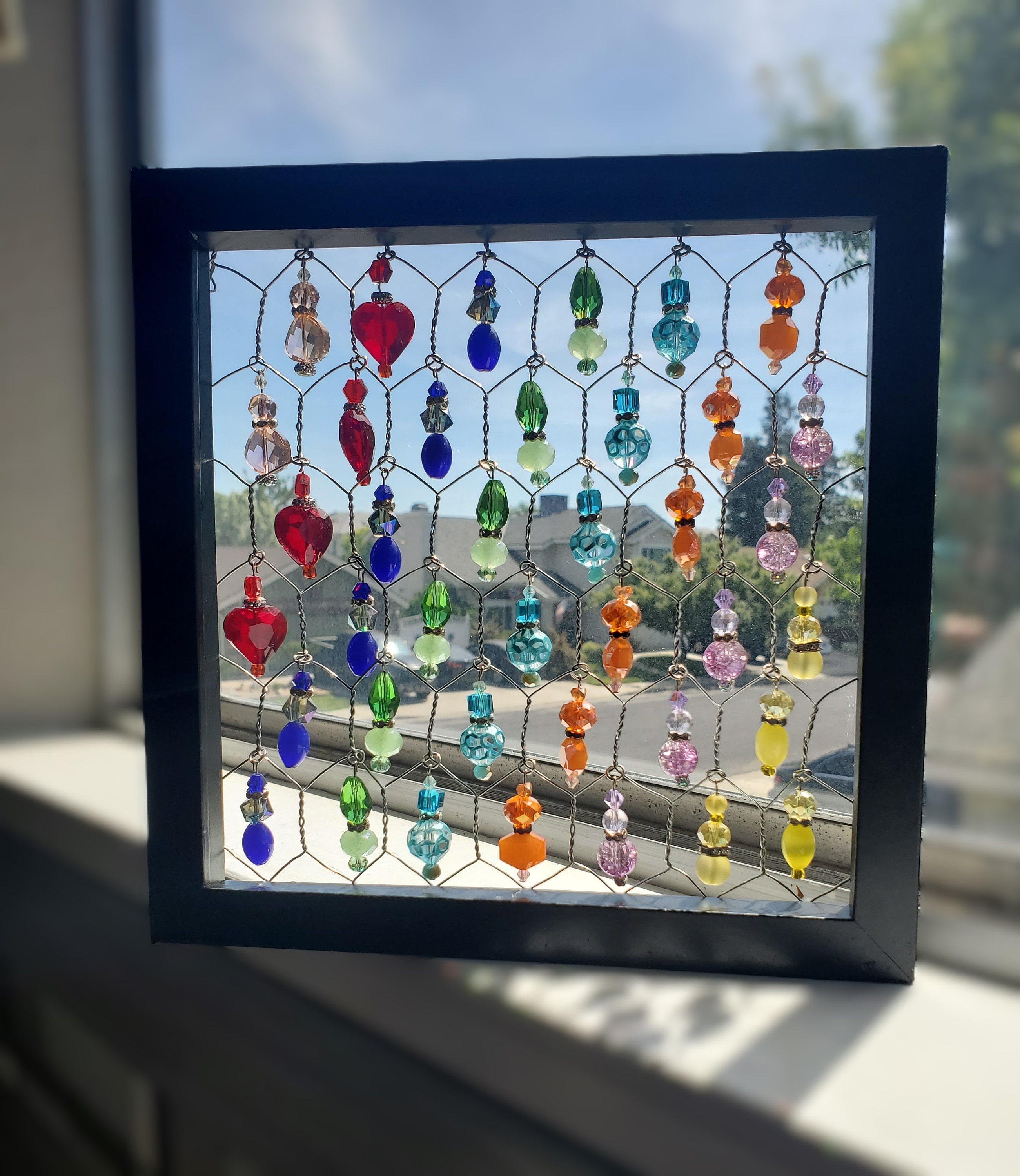 Glass Bead Chicken Wire Suncatcher - Handmade Suncatcher - Glass Bead ...