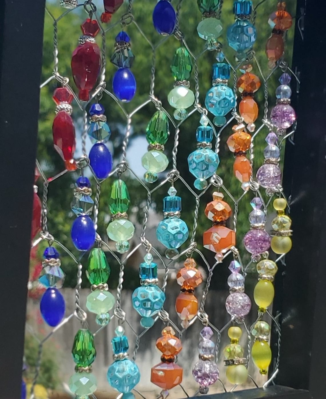 Glass Bead Chicken Wire Suncatcher - Handmade Suncatcher - Glass Bead ...