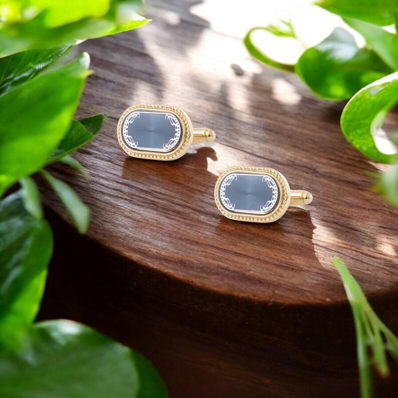Rounded Blue and Gold Diamond Cufflinks, Elegant Men's Accessories ...