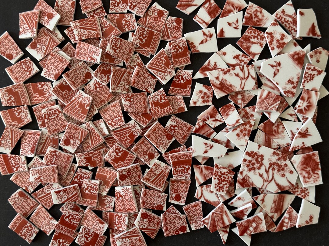 165 Rust Willow China Tiles, Hand Cut, Ceramic Pieces, Broken Plate ...