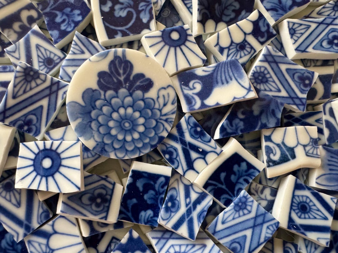 150 Blue Imari White 'mini' Tiles Design Blue Hand Cut China Mosaic ...